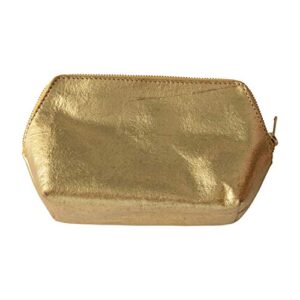 creative co-op recycled leather zip, gold color pouch