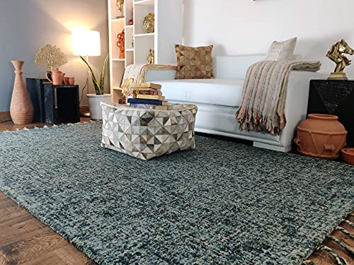 LOOMINAIRE Handmade Carpet Nomad Midnight Blue Wool Natural Fiber Easy Maintenance Rug for Living Room Bed Room Family Room Floors (8' x 10')