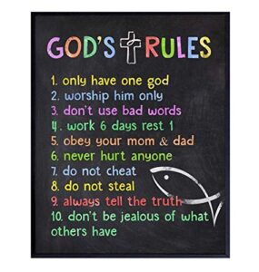 ten commandments wall decor for kids, boys, girls bedroom, toddler room or nursery – religious bible verse wall art, christian scripture home decoration – cute gift – 8×10 unframed picture print