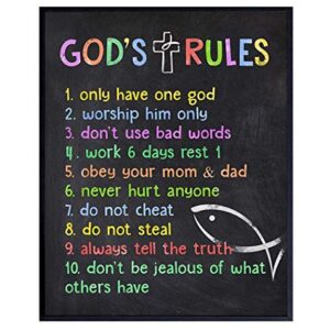 Ten Commandments Wall Decor for Kids, Boys, Girls Bedroom, Toddler Room or Nursery - Religious Bible Verse Wall Art, Christian Scripture Home Decoration - Cute Gift - 8x10 UNFRAMED Picture Print