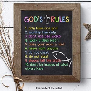 Ten Commandments Wall Decor for Kids, Boys, Girls Bedroom, Toddler Room or Nursery - Religious Bible Verse Wall Art, Christian Scripture Home Decoration - Cute Gift - 8x10 UNFRAMED Picture Print