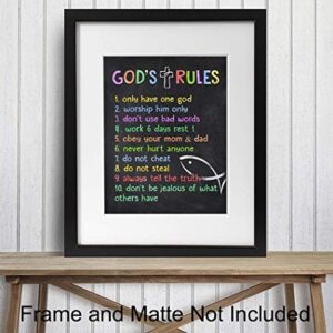 Ten Commandments Wall Decor for Kids, Boys, Girls Bedroom, Toddler Room or Nursery - Religious Bible Verse Wall Art, Christian Scripture Home Decoration - Cute Gift - 8x10 UNFRAMED Picture Print