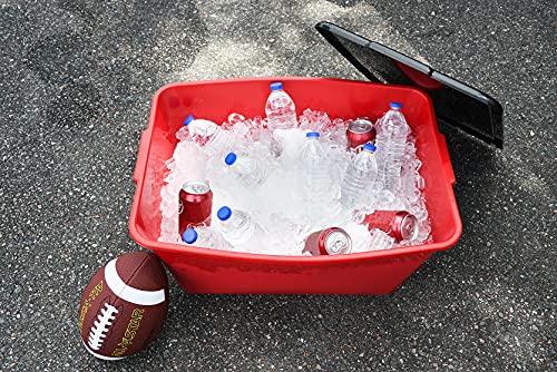 SIMPLYKLEEN 14.5-gal. (58-qt.) Plastic Storage Containers with Lids, Fan-Tastic Storage Bins Red/Black (Pack of 4)