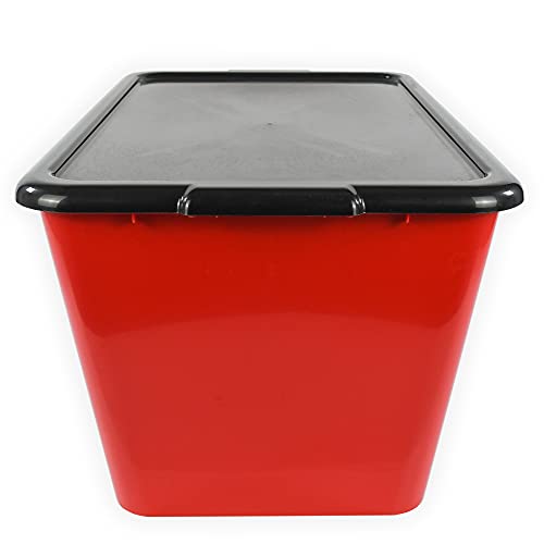 SIMPLYKLEEN 14.5-gal. (58-qt.) Plastic Storage Containers with Lids, Fan-Tastic Storage Bins Red/Black (Pack of 4)