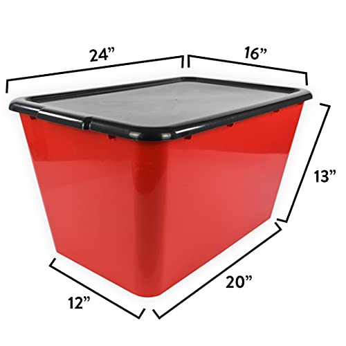 SIMPLYKLEEN 14.5-gal. (58-qt.) Plastic Storage Containers with Lids, Fan-Tastic Storage Bins Red/Black (Pack of 4)