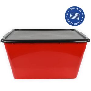 SIMPLYKLEEN 14.5-gal. (58-qt.) Plastic Storage Containers with Lids, Fan-Tastic Storage Bins Red/Black (Pack of 4)