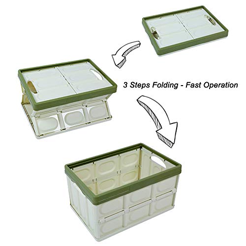 Lidded Storage Bins 2 Pack 30L Collapsible Storage Box Crates Plastic Tote Storage Box Container Stackable Folding Utility Crates for Clothes, Toy, Books,Snack, Shoe, and Grocery Storage Bin-Green