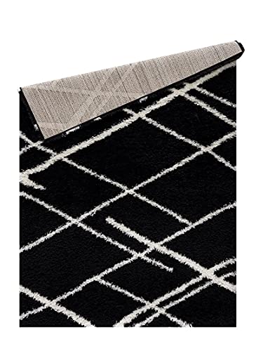 L'Baiet Allison Black White Geometric Diamond Pattern Modern Soft Shag Indoor 8' x 10' Area Rug