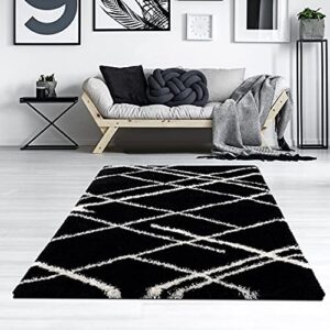 L'Baiet Allison Black White Geometric Diamond Pattern Modern Soft Shag Indoor 8' x 10' Area Rug