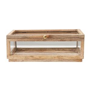 creative co-op mango wood & glass display lid storage box, natural