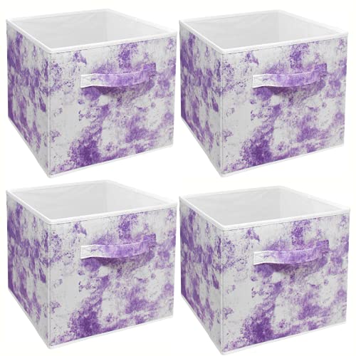 Sorbus Cube Storage Bins Cube Foldable Fabric Basket Bin Box Shelves Cubby Cloth Organizer - Great for Kids Nursery Closet Shelf, Playroom, Home Organization, 4-Pack (Tie-Dye Purple)