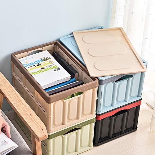 Lidded Storage Bins 2 Pack 30L Collapsible Storage Box Crates Plastic Tote Storage Box Container Stackable Folding Utility Crates for Clothes, Toy, Books,Snack, Shoe, and Grocery Storage Bin