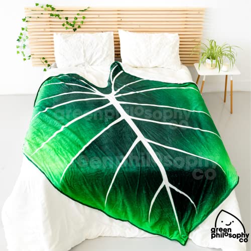 Green Philosophy Co. Giant Leaf Shaped Blanket (Philodendron Gloriosum) Large Modern Home Decorative Leaves Design Soft Warm & Cozy Throw for Living Room Couch Sofa Bed Perfect for Plant Lovers