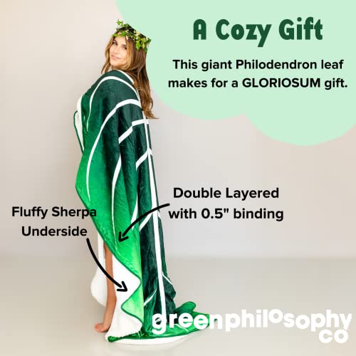 Green Philosophy Co. Giant Leaf Shaped Blanket (Philodendron Gloriosum) Large Modern Home Decorative Leaves Design Soft Warm & Cozy Throw for Living Room Couch Sofa Bed Perfect for Plant Lovers