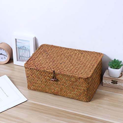 Vosarea 1PC Natural Seaweed Hand-Woven Box Woven Basket Storage Basket for Home Desktop Storage