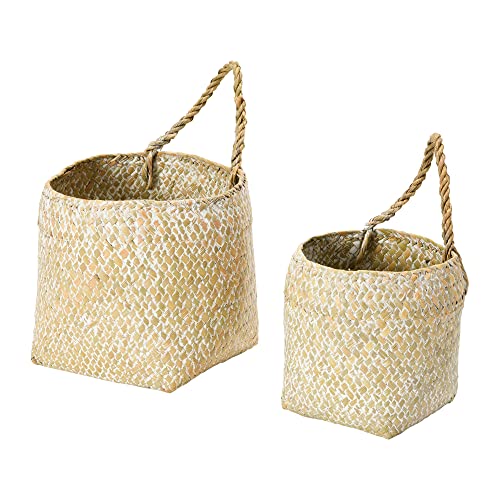 Creative Co-Op Hand-Woven Seagrass Wall Handles, Whitewashed, Set of 2 (Hangs or Sits) Basket, Natural, 2