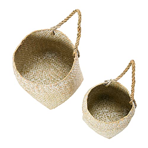 Creative Co-Op Hand-Woven Seagrass Wall Handles, Whitewashed, Set of 2 (Hangs or Sits) Basket, Natural, 2