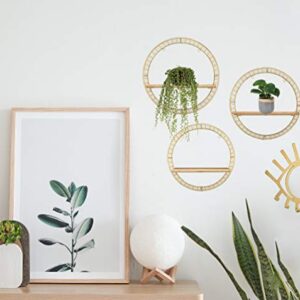 kimisty Set of 3 Gold Round Floating Shelves, Circular Wall Shelves as Boho Bathroom, Living Room, Kitchen & Bedroom Decor, Metal Wire Mesh Sconce Shelf, Circle Accent Display