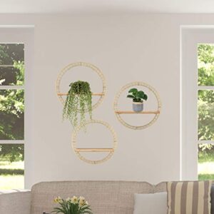 kimisty Set of 3 Gold Round Floating Shelves, Circular Wall Shelves as Boho Bathroom, Living Room, Kitchen & Bedroom Decor, Metal Wire Mesh Sconce Shelf, Circle Accent Display