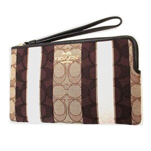 coach womens large corner zip wristlet in signature canvas (im/khaki black multi)