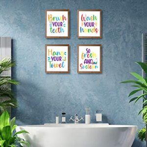 WhatSign Funny Bathroom Quote Art Print, Kids Bathroom Decor,Farmhouse Bathroom Decor,Bathroom Rules Typography,Signs & Rules Decorations ,Set of 4, 8" x 10", Unframed