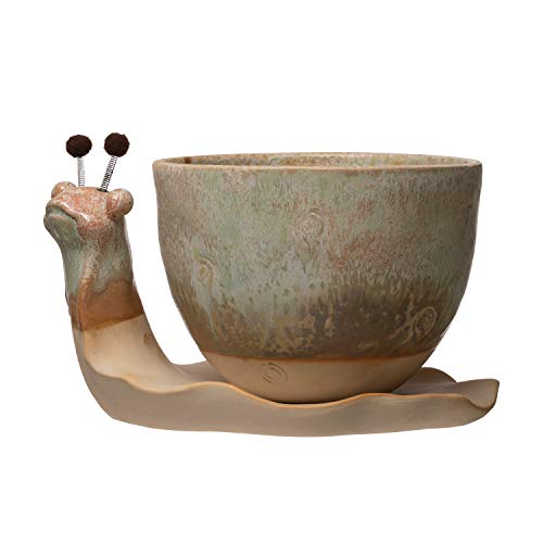 Creative Co-Op Stoneware Snail Planter, Reactive Glaze, (Each One Will Vary), Set of 2 Pieces