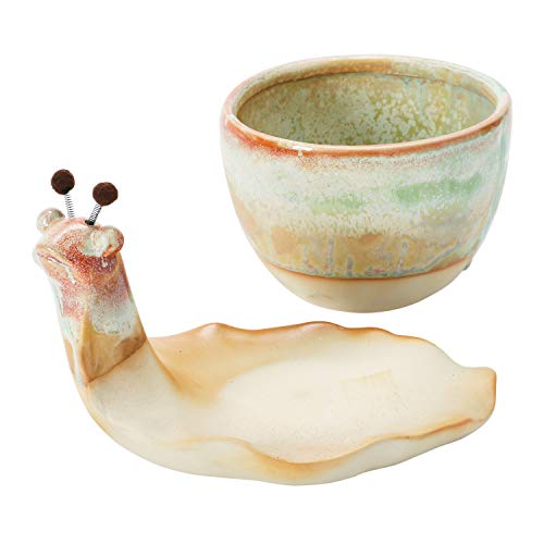 Creative Co-Op Stoneware Snail Planter, Reactive Glaze, (Each One Will Vary), Set of 2 Pieces