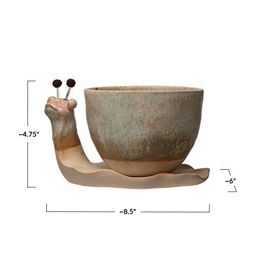 Creative Co-Op Stoneware Snail Planter, Reactive Glaze, (Each One Will Vary), Set of 2 Pieces