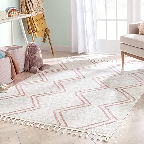 Well Woven Kennedy Reeve Modern Chevron Pattern Pink Ivory 5'3" x 7'3" Area Rug