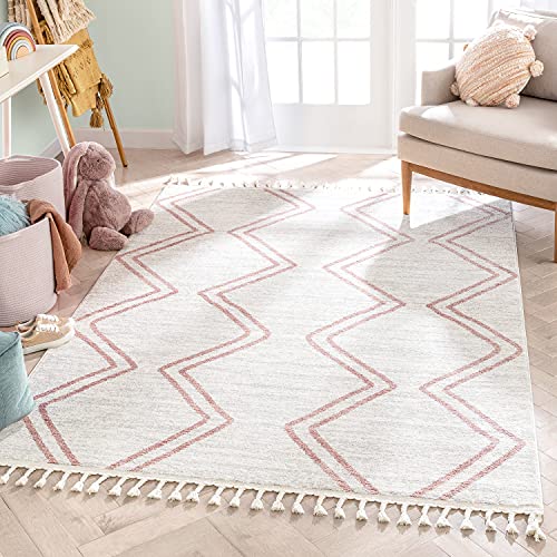 Well Woven Kennedy Reeve Modern Chevron Pattern Pink Ivory 5'3" x 7'3" Area Rug