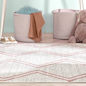 Well Woven Kennedy Reeve Modern Chevron Pattern Pink Ivory 5'3" x 7'3" Area Rug