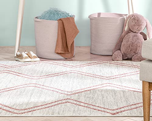 Well Woven Kennedy Reeve Modern Chevron Pattern Pink Ivory 5'3" x 7'3" Area Rug