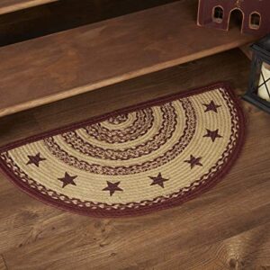 VHC Brands Burgundy Tan Jute Rug Half Circle Stencil Stars w/Pad 16.5x33