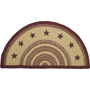 VHC Brands Burgundy Tan Jute Rug Half Circle Stencil Stars w/Pad 16.5x33