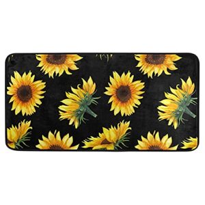 sunflower kitchen rug, carpet for bedroom 39″ x 20″, standing mat- black, running carpet, suitable for outdoor, washable, bathroom, living room