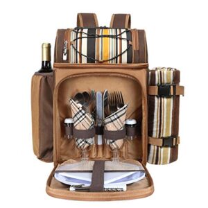 hap tim picnic basket backpack for 2 person with 2 insulated cooler compartment, wine holder, fleece blanket, cutlery set,perfect for beach, day travel, hiking, camping, bbqs, family or wedding gifts