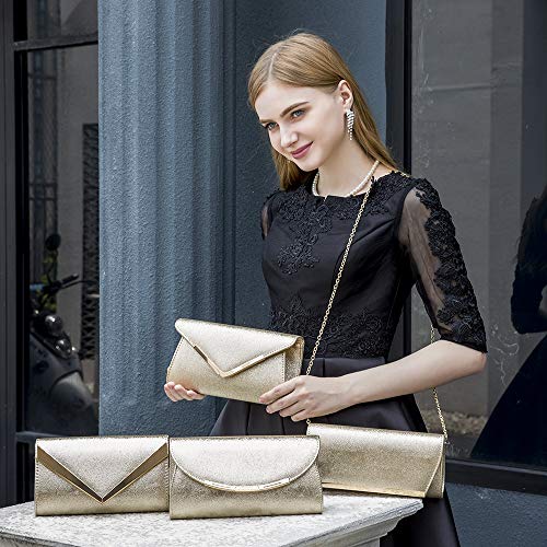 BENCOMOM Women gold clutch Purses Formal Evening Bags Wedding Party Dressy Handbags Bridal Prom shoulder bag with chain