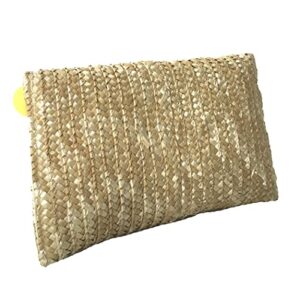 F.C. Fashion Culture Women's Pom Pom Straw Envelope Clutch (Yellow)