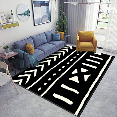 African mud Cloth Black and White Area Rugs Non-Slip Floor Mat Doormats Home Runner Rug Carpet for Bedroom Indoor Outdoor Kids Play Mat Nursery Throw Rugs Yoga Mat