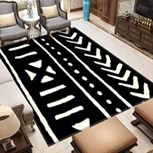 African mud Cloth Black and White Area Rugs Non-Slip Floor Mat Doormats Home Runner Rug Carpet for Bedroom Indoor Outdoor Kids Play Mat Nursery Throw Rugs Yoga Mat