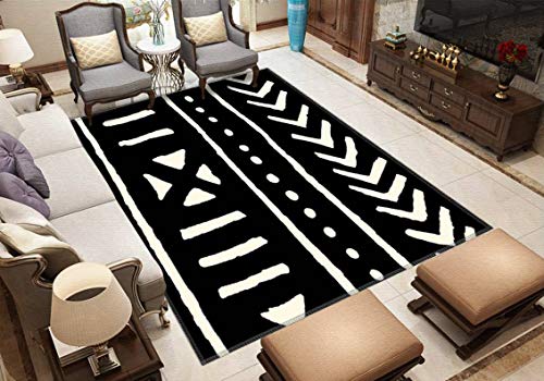 African mud Cloth Black and White Area Rugs Non-Slip Floor Mat Doormats Home Runner Rug Carpet for Bedroom Indoor Outdoor Kids Play Mat Nursery Throw Rugs Yoga Mat