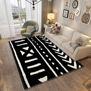 African mud Cloth Black and White Area Rugs Non-Slip Floor Mat Doormats Home Runner Rug Carpet for Bedroom Indoor Outdoor Kids Play Mat Nursery Throw Rugs Yoga Mat