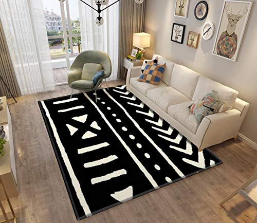 African mud Cloth Black and White Area Rugs Non-Slip Floor Mat Doormats Home Runner Rug Carpet for Bedroom Indoor Outdoor Kids Play Mat Nursery Throw Rugs Yoga Mat