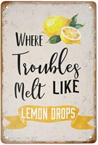 meowprint where trouble melt like lemon drops sign – for home,coffee wall decor retro metal tin sign vintage 8×12”