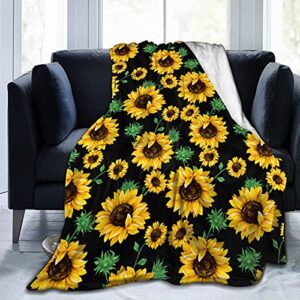 yellow sunflower soft warm throw blanket lightweight flannel fleece bed blanket gift for kid baby adults or pet chair couch microfiber blankets 60″x 50″