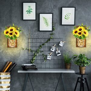 EuroBird Mason Jar Sconces Rustic Wall Sconces Handmade Hanging Wall Decor with Remote Control 5M LED Fairy Lights for Farmhouse, Kitchen, Living Room, Home Wall Decorations Set of Two (Yellow)