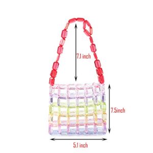 YUSHINY Women Hollow Evening Candy Rainbow Bag Handmade Acrylic Beaded Purse with DustBag