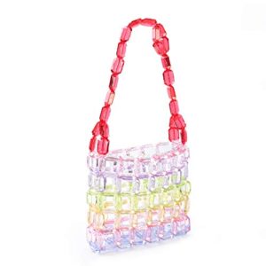 YUSHINY Women Hollow Evening Candy Rainbow Bag Handmade Acrylic Beaded Purse with DustBag