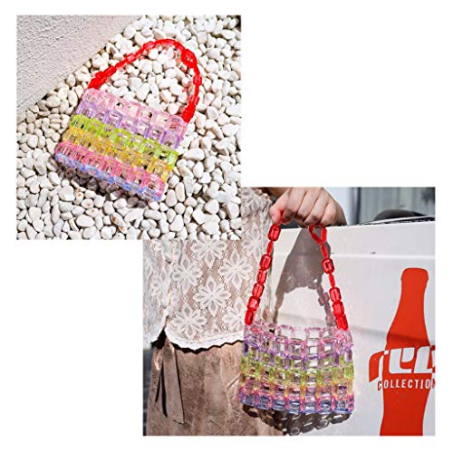 YUSHINY Women Hollow Evening Candy Rainbow Bag Handmade Acrylic Beaded Purse with DustBag