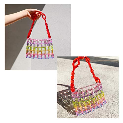 YUSHINY Women Hollow Evening Candy Rainbow Bag Handmade Acrylic Beaded Purse with DustBag